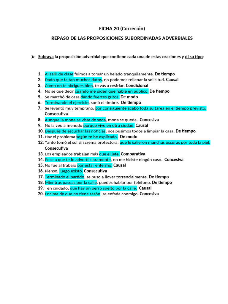 FICHA 20 Correcion | PDF