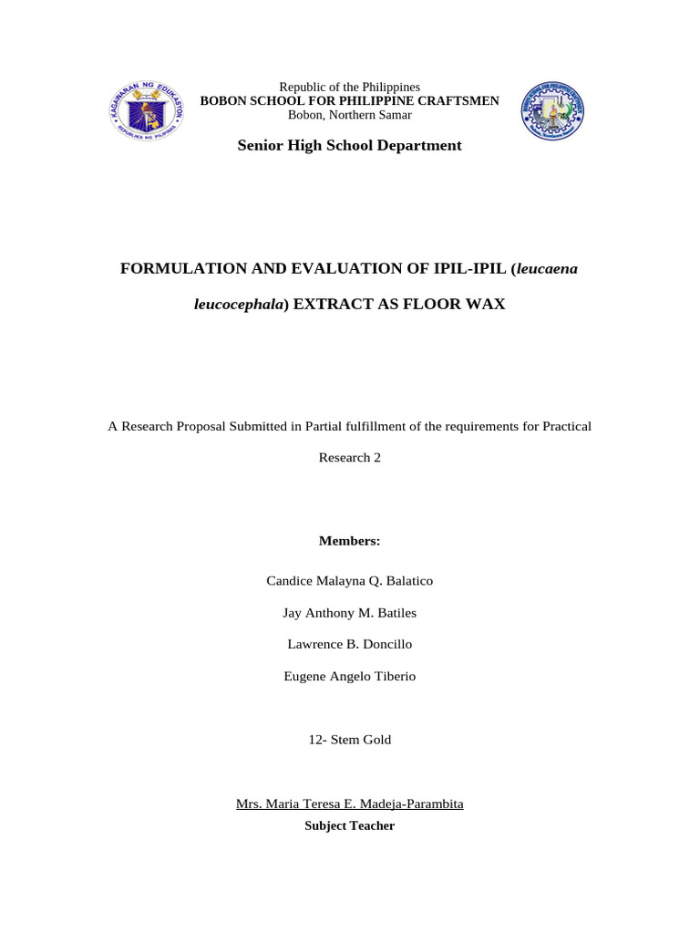 Evaluation and Formulation of Ipil-Ipil (Leucaena Leucocephala) Extract As Floor Wax | PDF ...