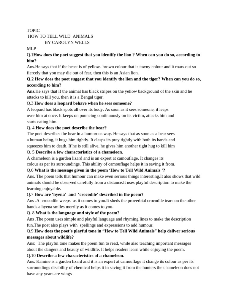 Identifying Wild Animals Poem | PDF | Tiger | Leopard