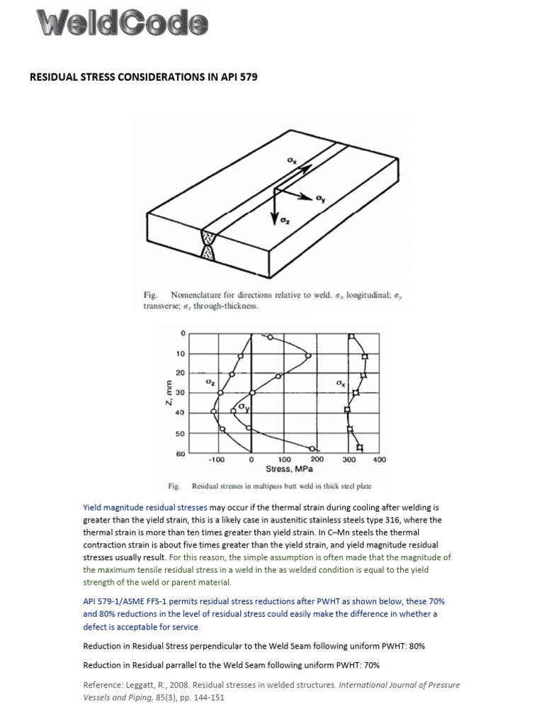 Residual Stress Considerations in API 579 | PDF