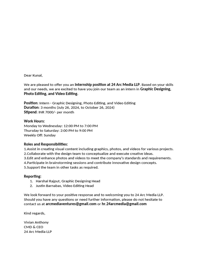 Kunal Arc Internship | PDF