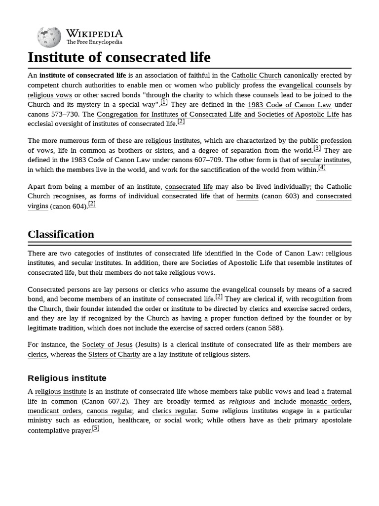 Institute of Consecrated Life | PDF | Christian Denominational Families ...
