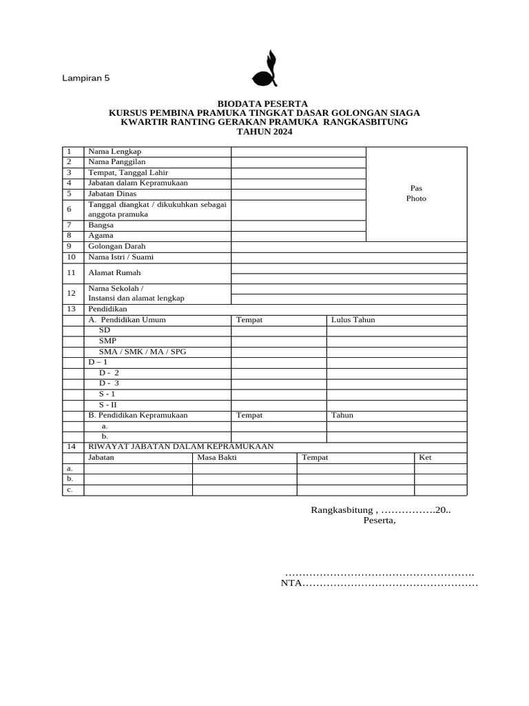 Formulir Pendaftaran KMD Kwarran Dan Pusdiklatcab | PDF