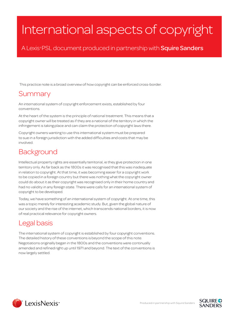International Aspects of Copyright Practice Note | PDF | Copyright ...