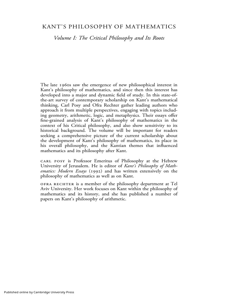 2020 Carl Posy, Ofra Rechter - Kant's Philosophy of Mathematics, Volume ...