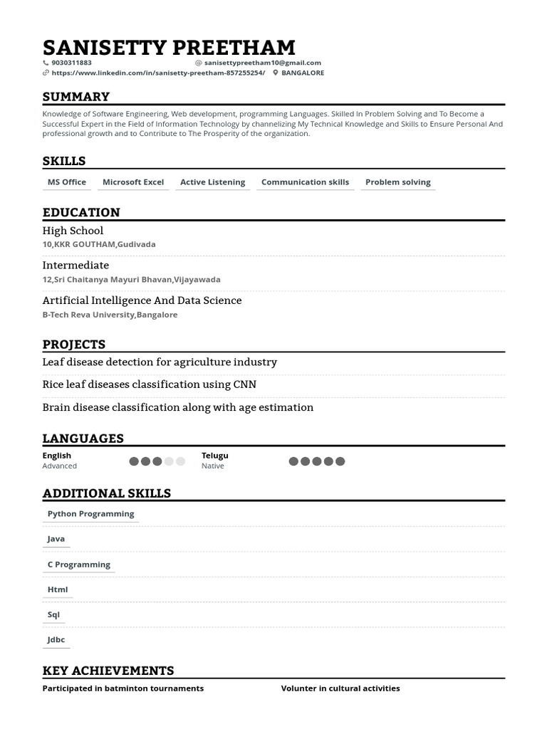 Sanisetty Preetham Resume | PDF