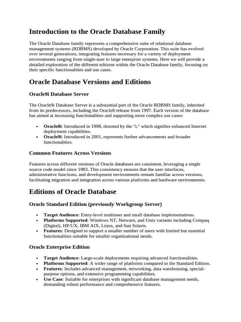 Introduction To The Oracle Database Family | PDF | Databases | Oracle ...
