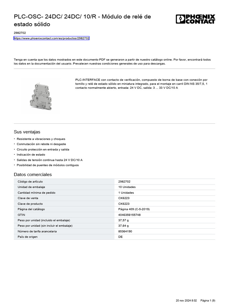 phoenix-contact-2982702-es (1) | PDF | Relé | Bienes manufacturados