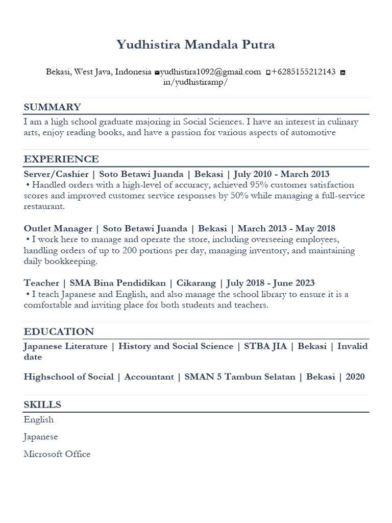 Yudhistira Mandala Putra: Resume Overview | PDF