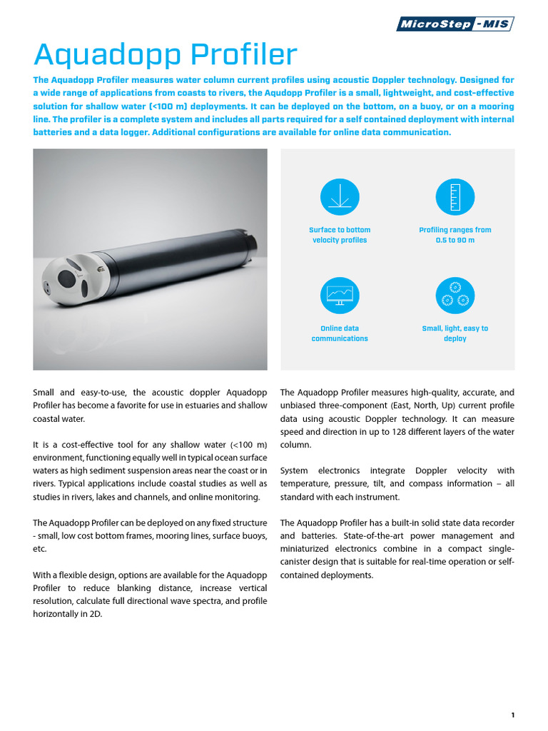 Aquadopp - Profiler - Product Sheet | PDF | Acoustics | Classical Mechanics