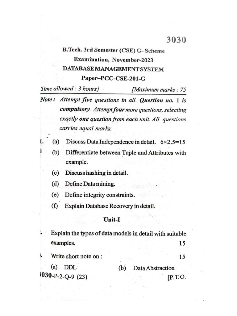 QP 3rd Sem (November 2023) | PDF