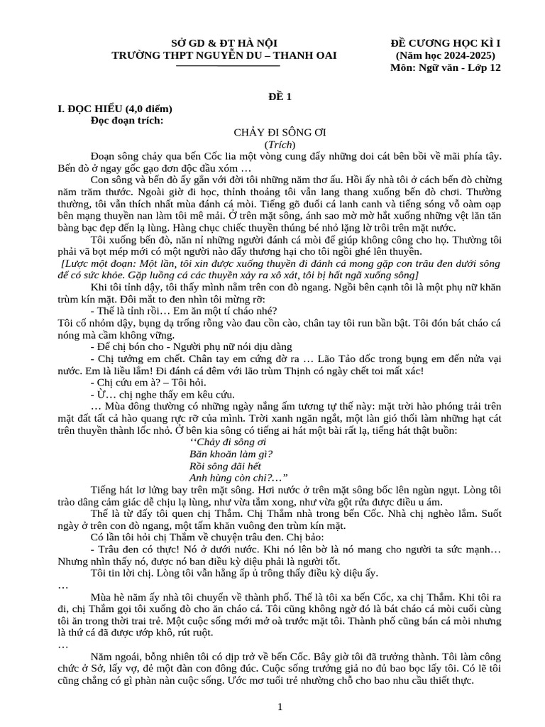 ĐỀ CƯƠNG VĂN 12.CK1 24-25 | PDF