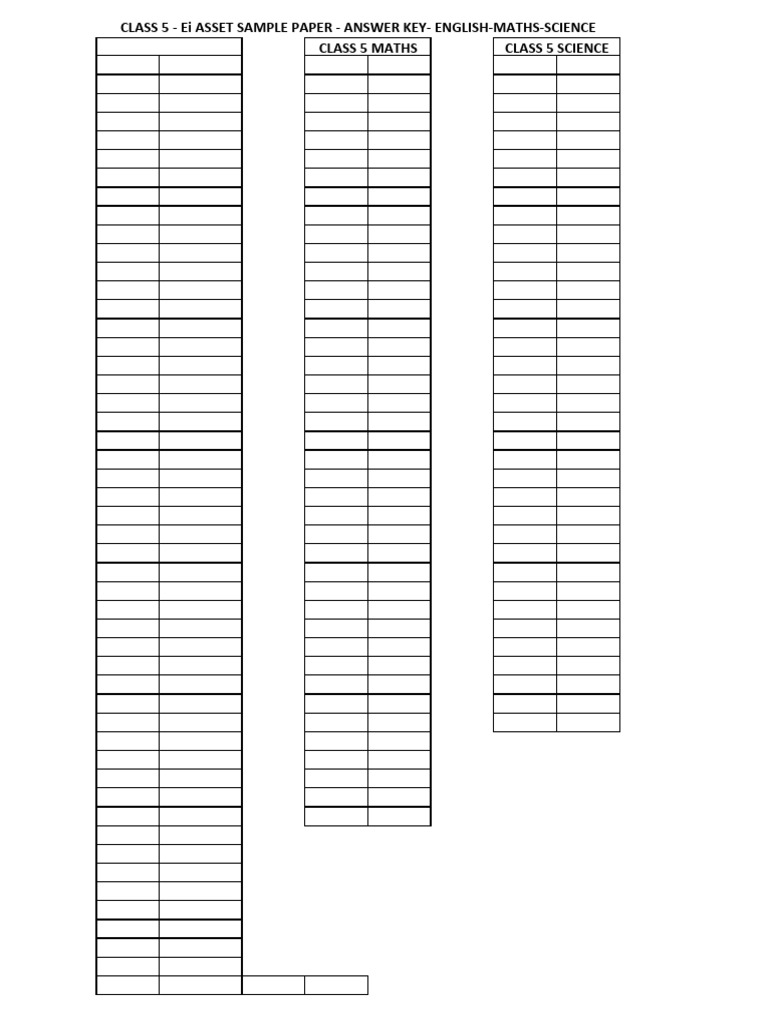 Class 5 Ei Asset Exam Answer Key | PDF
