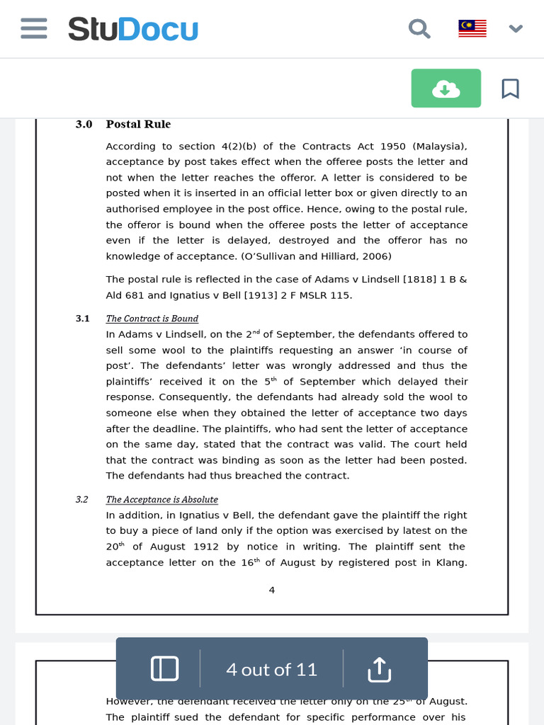 Malaysian Postal Rule Explained | PDF