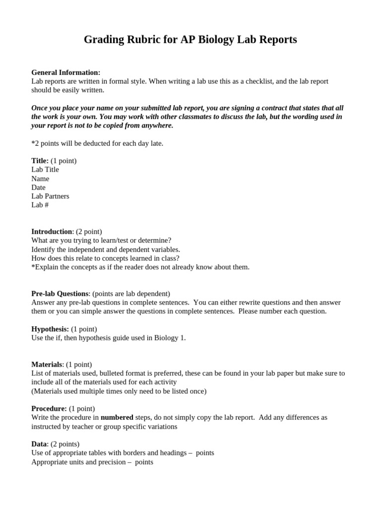Lab Report Rubric and Guidlines | PDF | Error | Hypothesis