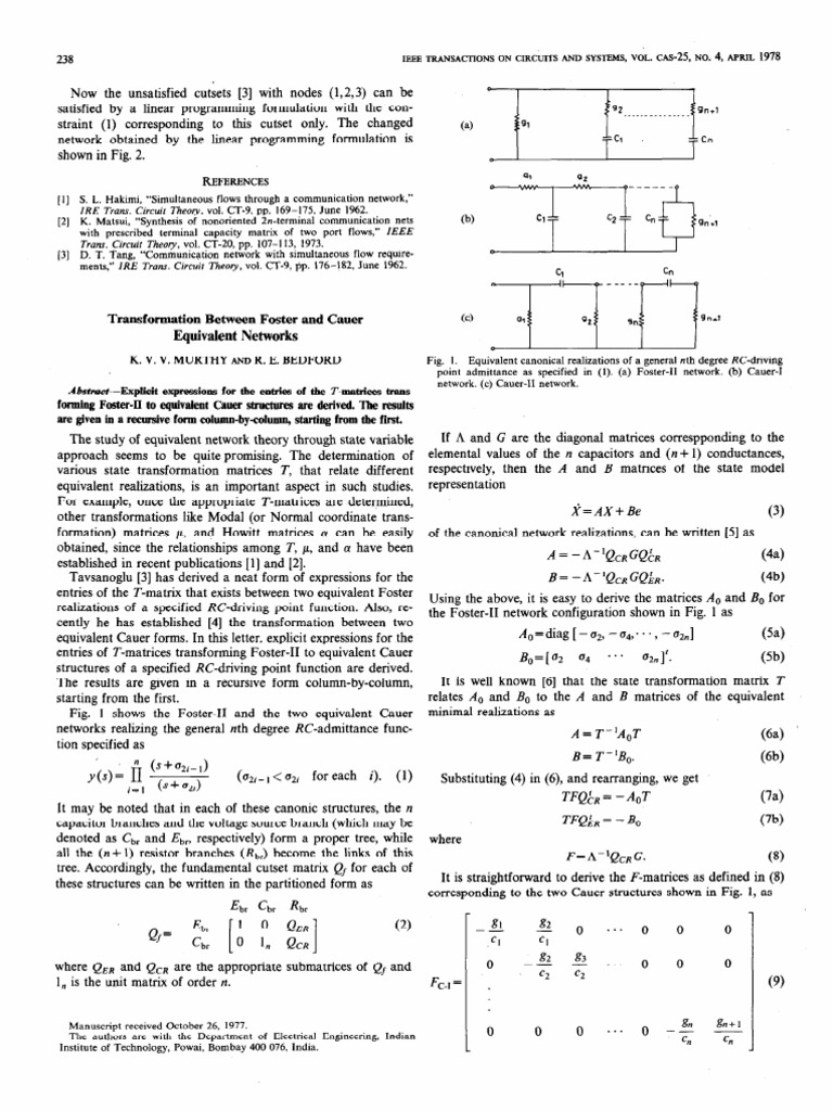 Transformation BTW Foster & Cauer Equivalent Networks | PDF | Matrix ...