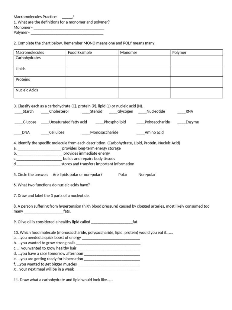 Macromolecules Practice | PDF