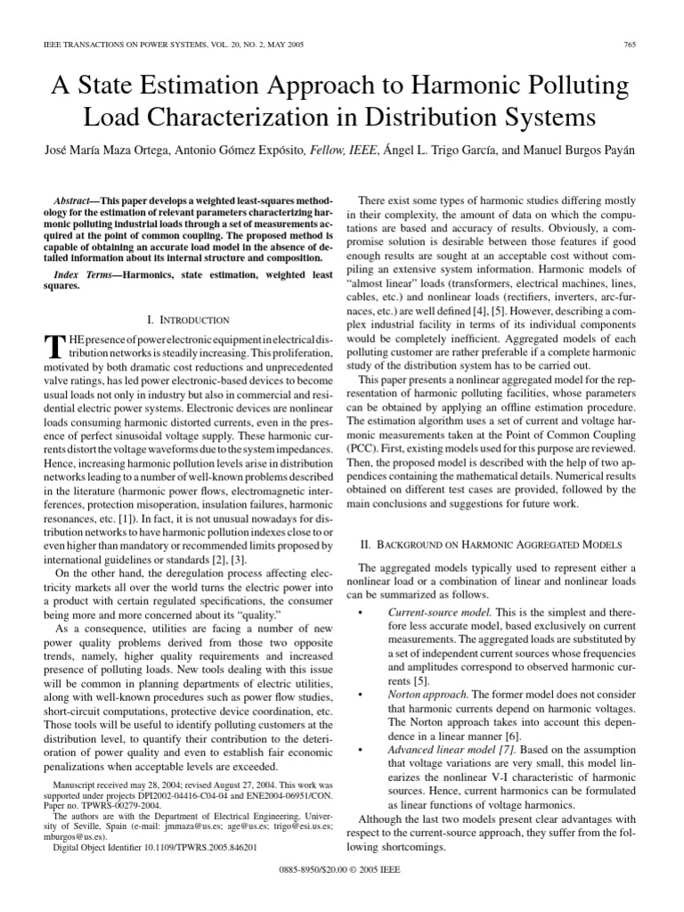 A State Estimation Approach To Harmonic Polluting Load Characterization in Distribution Systems ...
