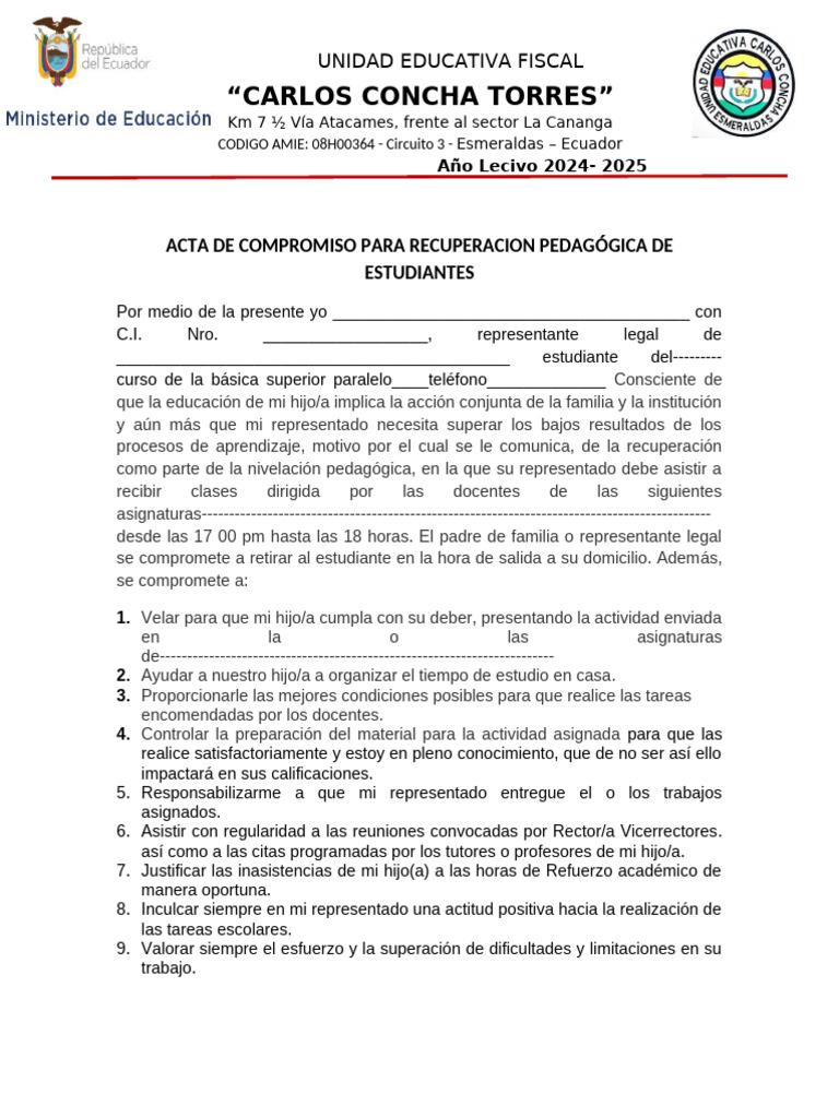Acta de Compromiso Dece | PDF | Aprendizaje | Modificación de comportamiento