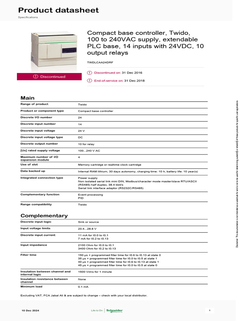 Schneider Electric Programmable-Controller-Twido TWDLCAA24DRF (1) | PDF | Power Supply ...