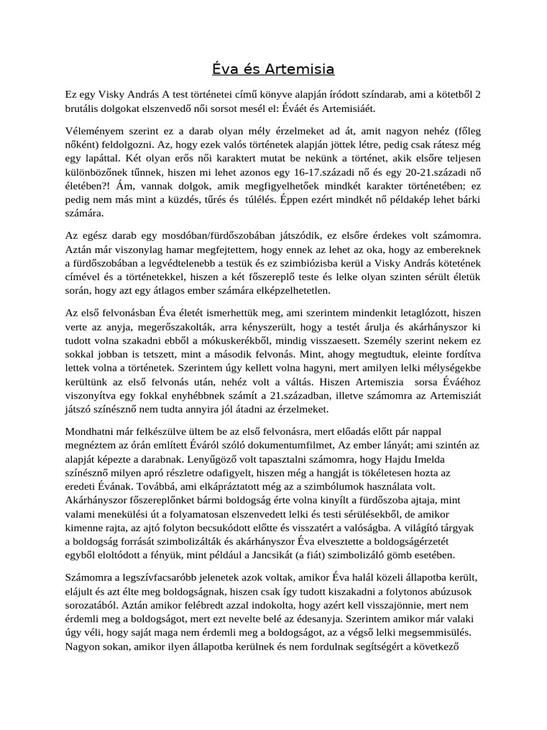 Éva És Artemisia Kritika | PDF