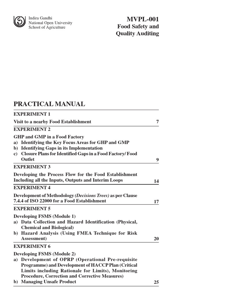 Practical-Manual | PDF | Risk | Hazard Analysis And Critical Control Points