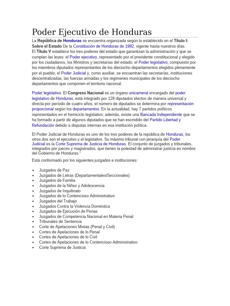Poder Ejecutivo de Honduras | PDF | Legislador | Judicaturas