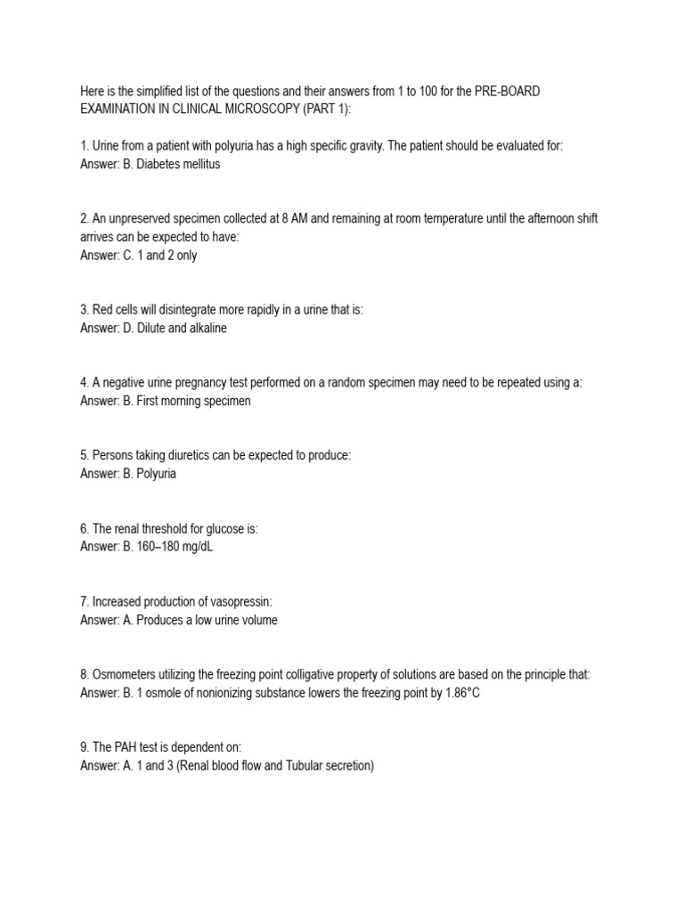 Preboards Aubf CM Part 1 To 3 | PDF | Urine | Medical Specialties