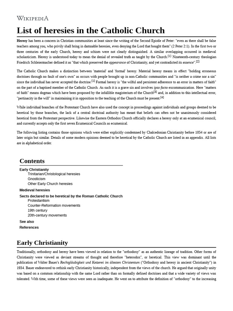List of Heresies in The Catholic Church | PDF | Gnosticism | Heresy