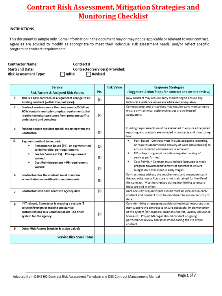 Contract Risk Assesment | PDF | Insurance | Risk