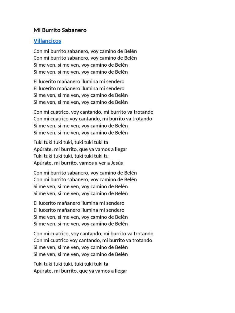 Villancico "Mi Burrito Sabanero" | PDF