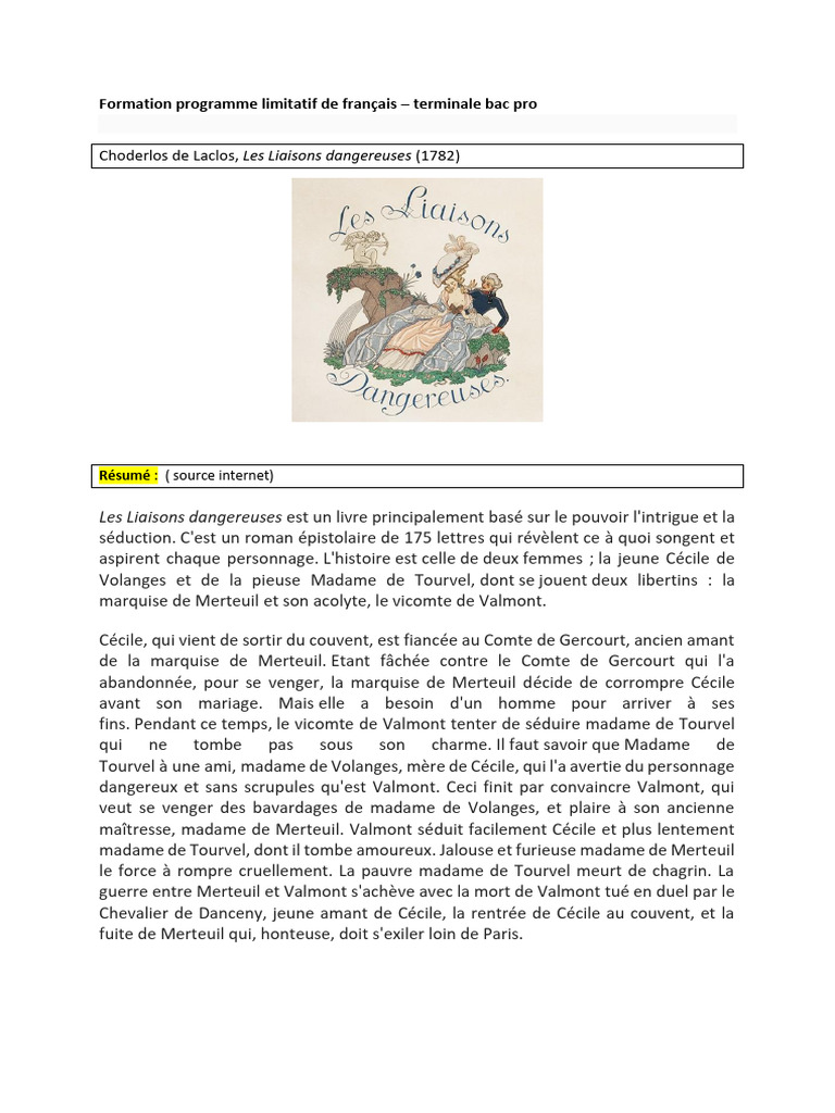 Les Liaisons dangereuses : jeu et manipulation | PDF | Romans européens ...