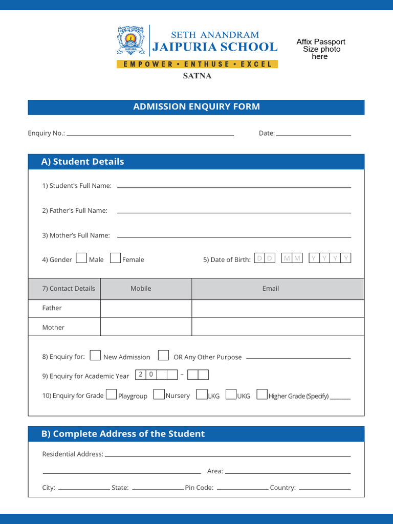 ADMISSION FORM_u | PDF | Human Development | Human Life Stages