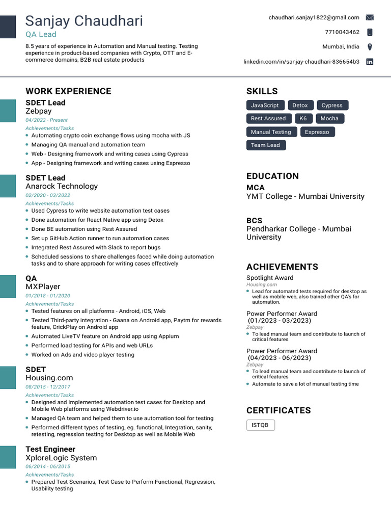 Sanjay's Resume | PDF | Mobile App | Software Engineering