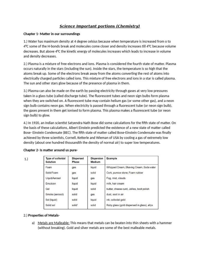 Science Important Portions (Chemistry) | PDF | Metals | Plasma (Physics)