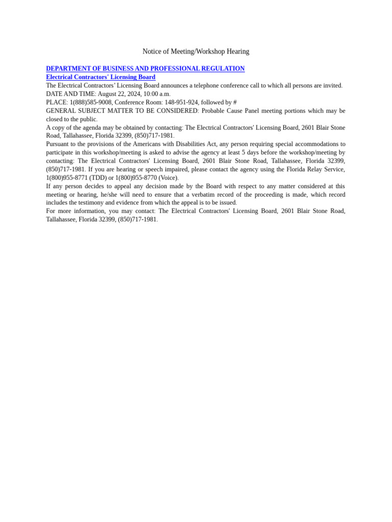 Department of Business and Professional Regulation Electrical ...