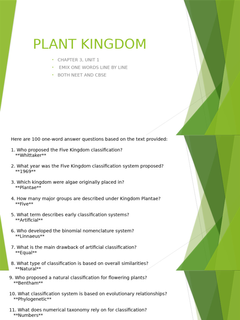 Plant Kingdom Classification Quiz | PDF | Plants | Seed