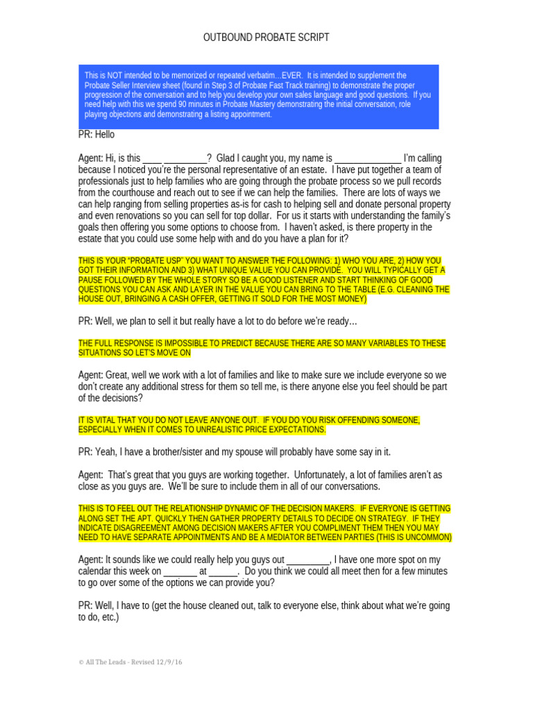 Outbound Probate Script Rev. 12-9-16 | PDF