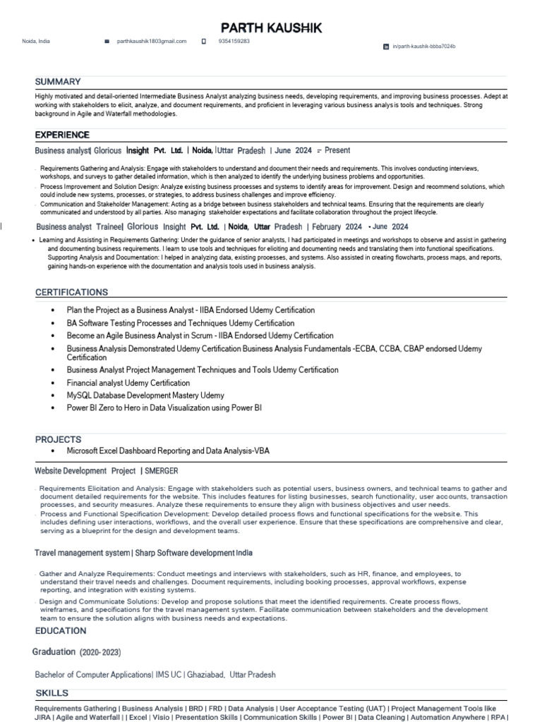 Parth_Kaushik CV (2) | PDF | Business Analysis | Agile Software Development
