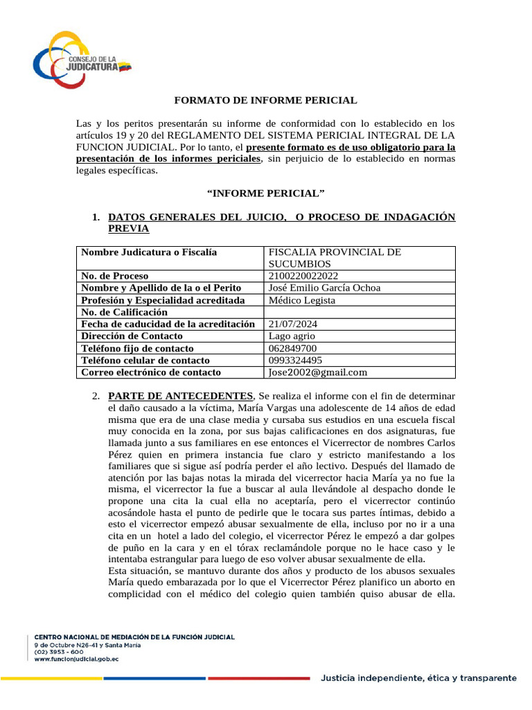 Formato de Informe Pericial | PDF | El embarazo | Aborto