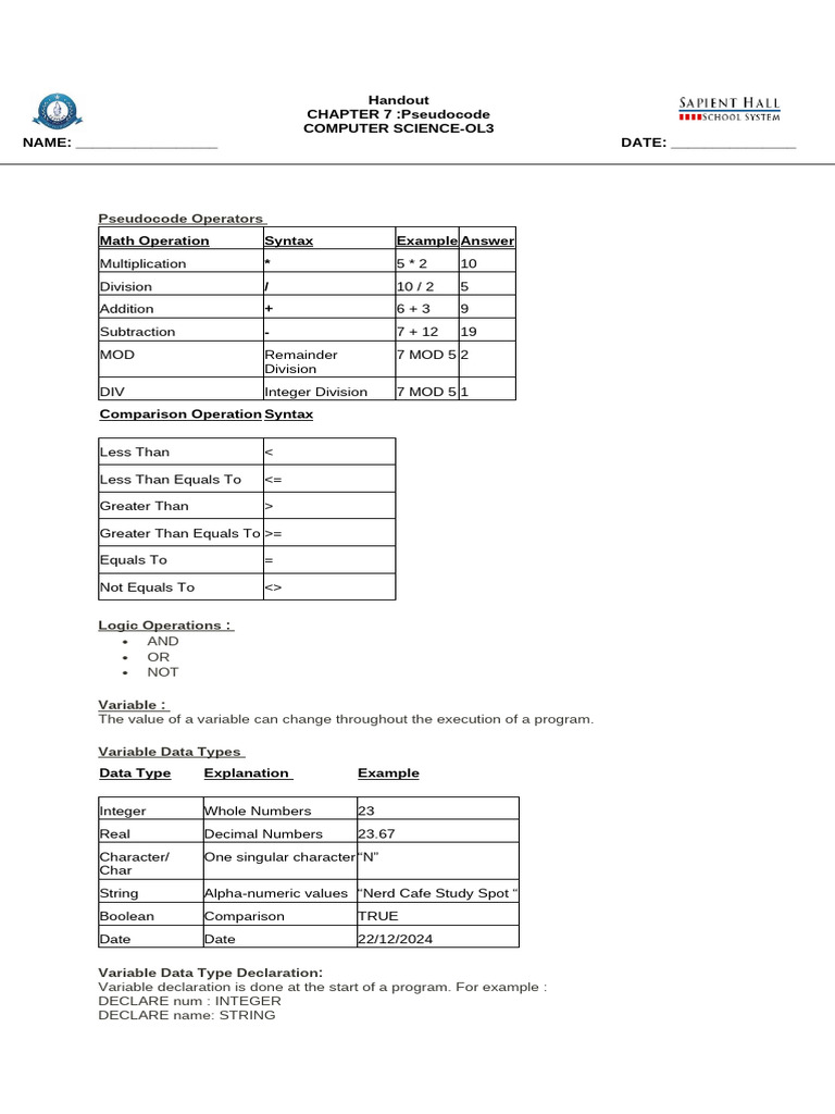 Pseudocode Operators Pdf Parameter Computer Programming