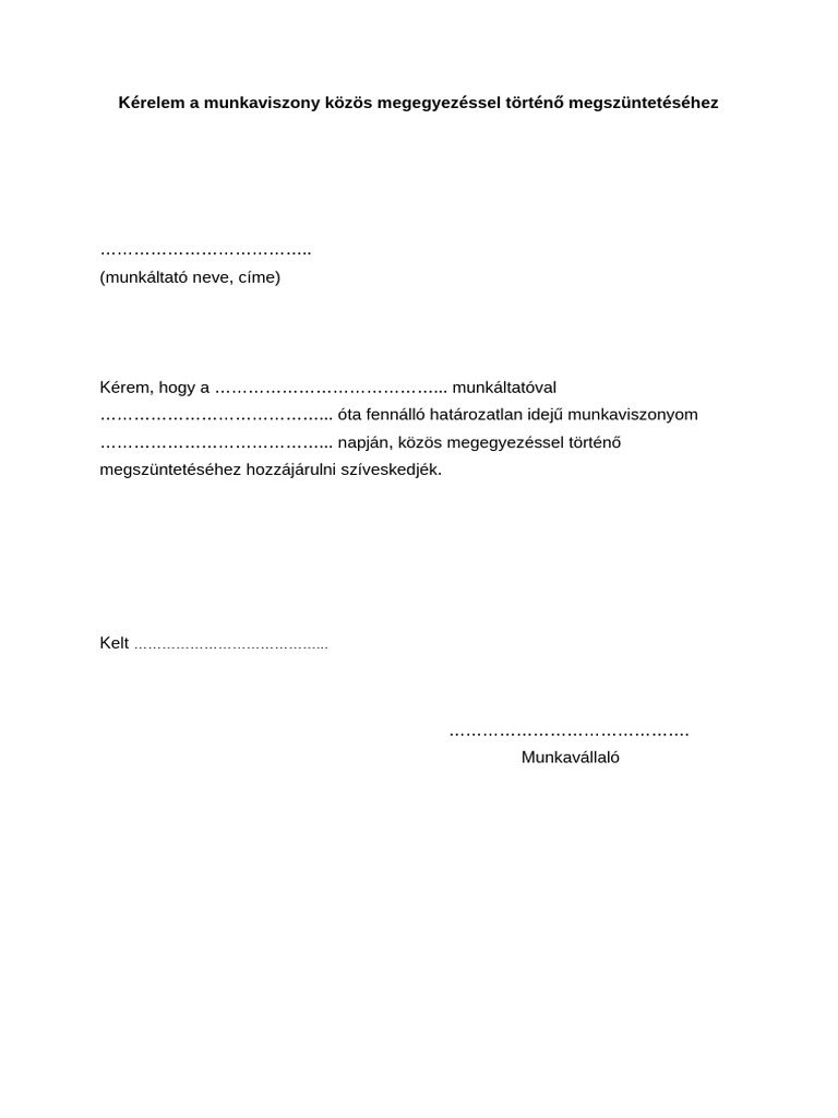 Felmondás Közös Megegyezéssel Minta | PDF