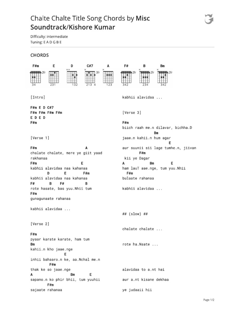 Chalte Chalte Guitar | PDF