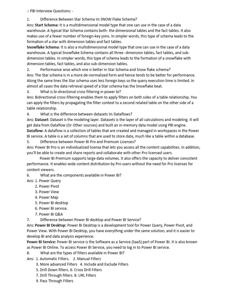 PBI Interview Questions_Venkatasivareddy Yerranagu | PDF | Information ...