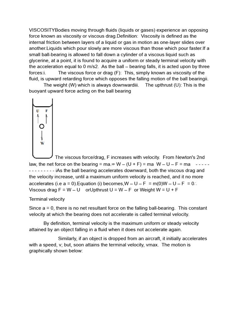 SS1 NOTE ON VISCOSITY | PDF | Viscosity | Force