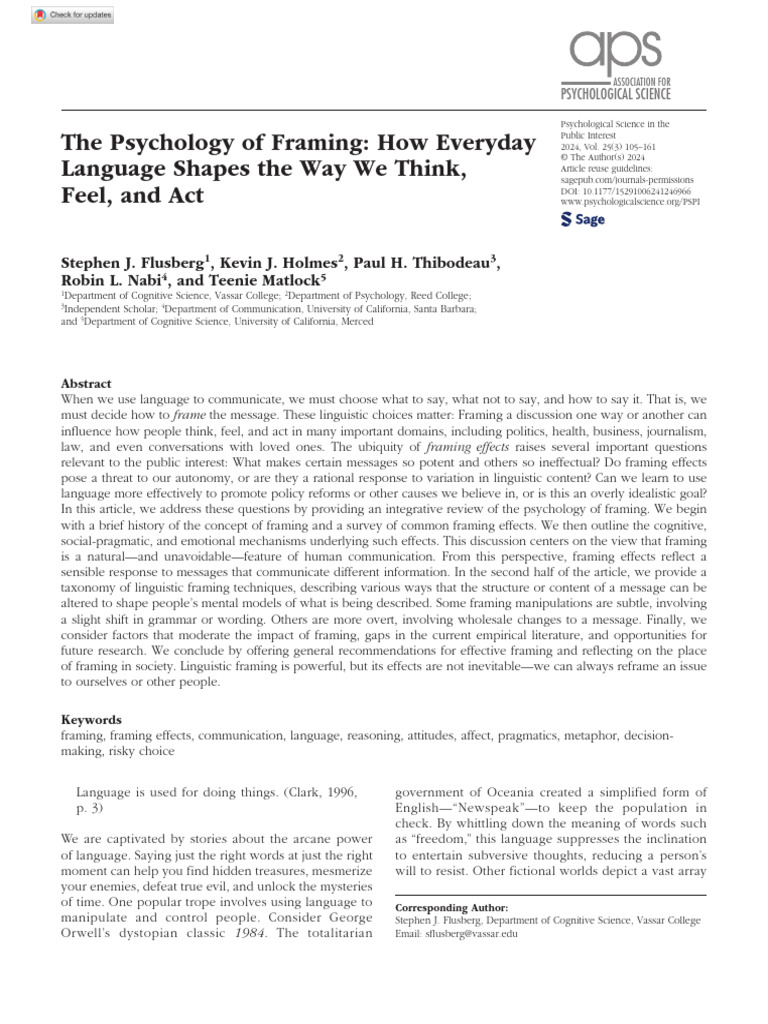 Language Framing's Impact on Behavior | PDF | Framing (Social Sciences ...