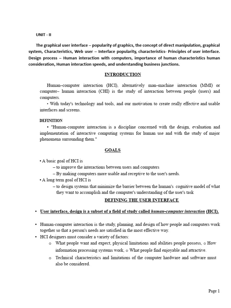 HCI unit II (1) | PDF | Human–Computer Interaction | Graphical User Interfaces