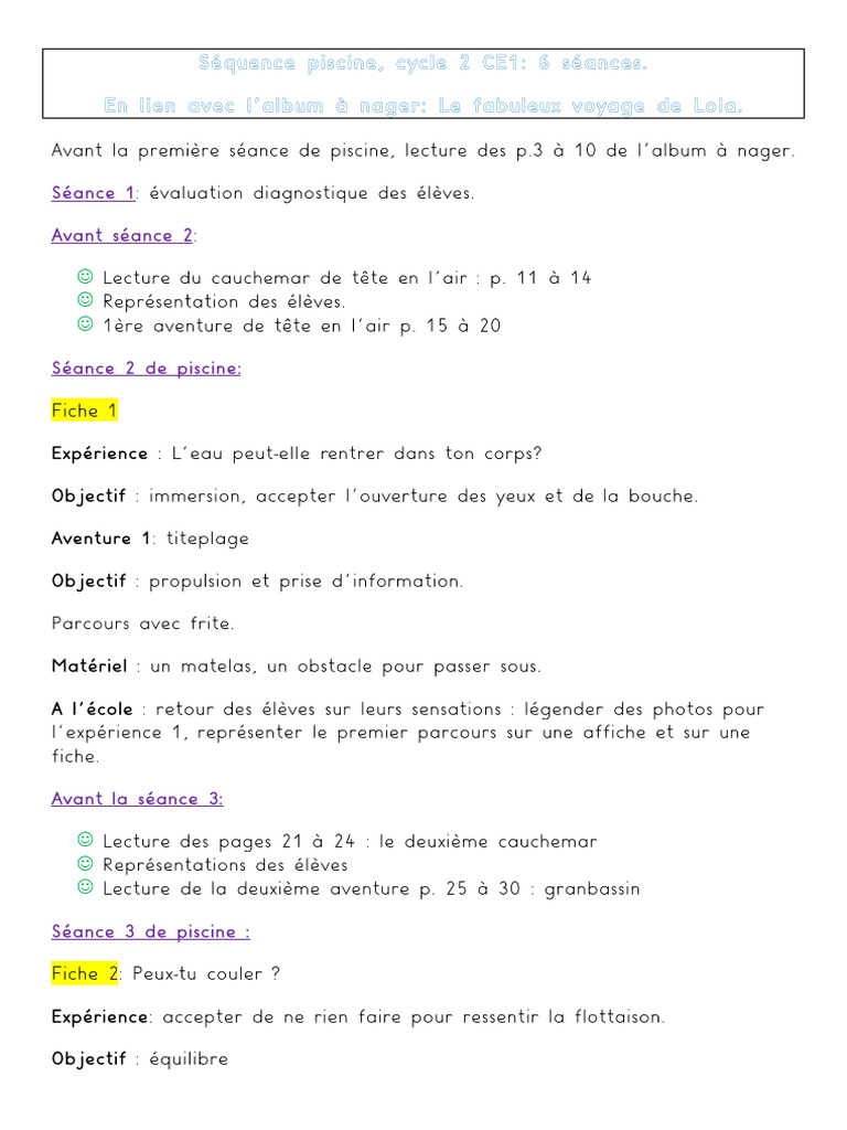 Séquence Natation | PDF