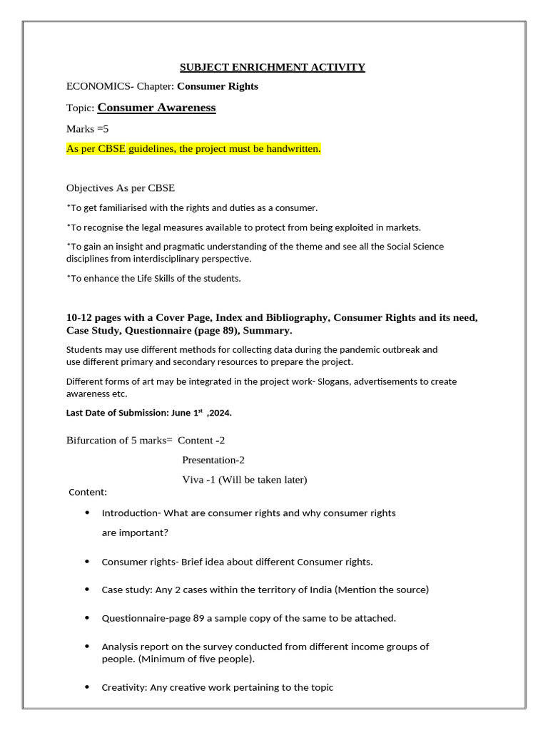 X SST Consumer Rights Project 2024-25 | PDF