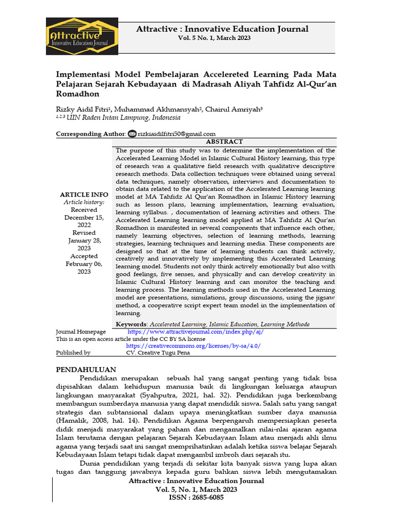 Yeasy, Journal Manager, IMPLEMENTASI MODEL PEMBELAJARAN ACCELERETED ...